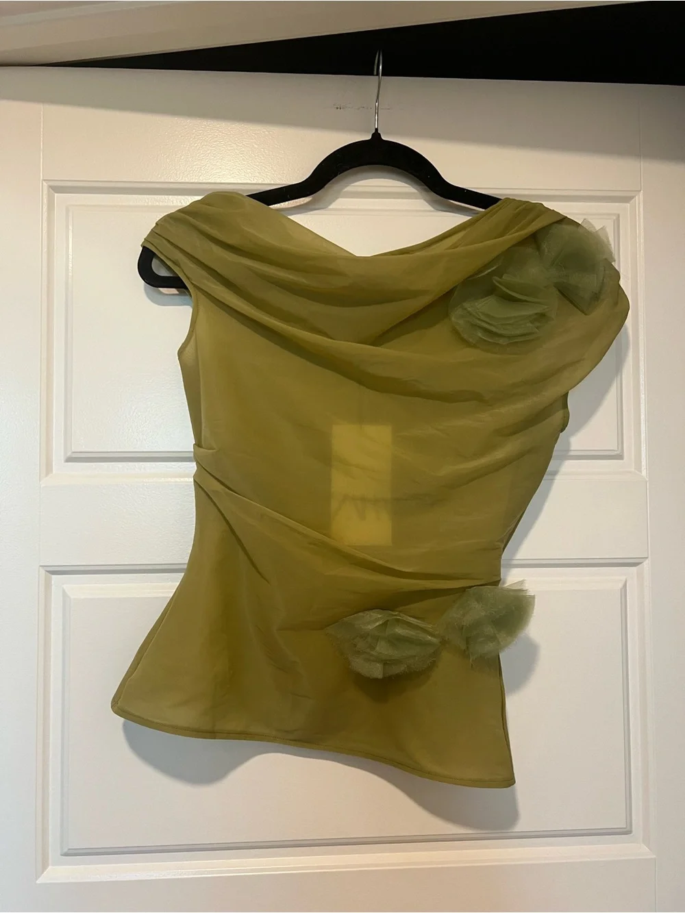 Zara | Tops | Zara Green Sheer Mesh Oneshoulder Floral Applique Top ...